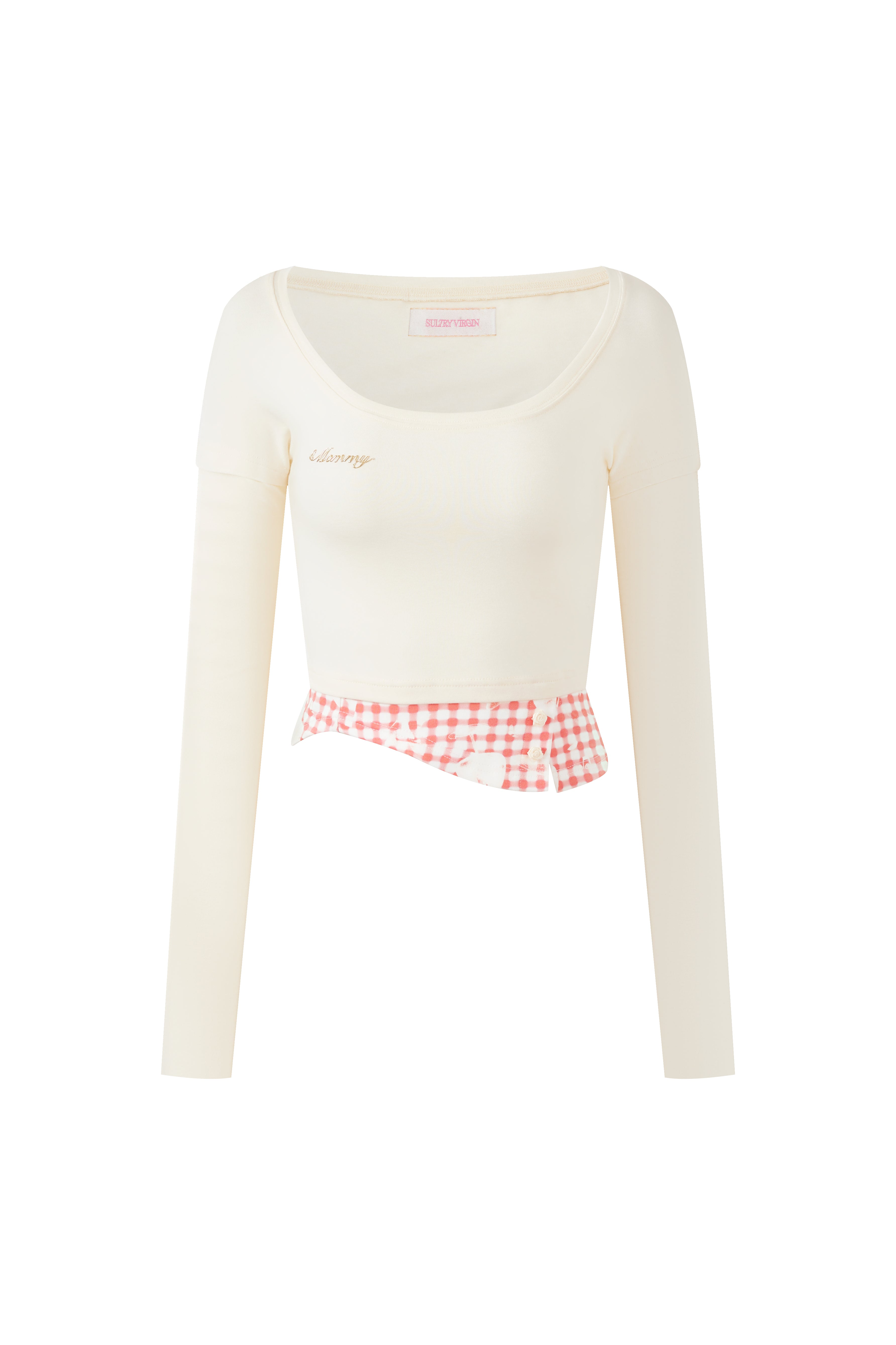 “Appetite”Long Sleeves Top With Red Checked Contrasting Detail-Sultry ...